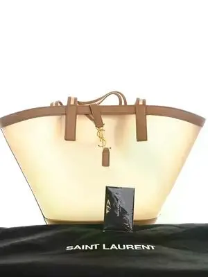 Saint Laurent Medium Pvc And Calfskin Panier Tote Bag - Neutrals
