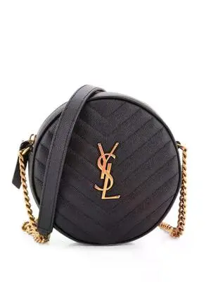 Saint Laurent Vinyle Round Camera Bag Matelasse Chevron Leather Crossbody Bag - Black