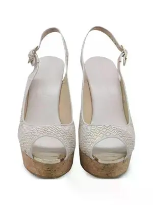 JIMMY CHOO Raffia Woven Peep-toe Slingback Wedge Sandals