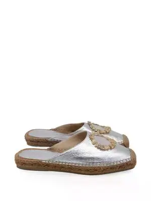 JIMMY CHOO Metallic Embellished Square Toe Espadrilles