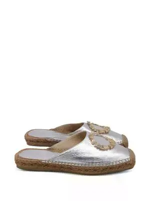 JIMMY CHOO Metallic Embellished Square Toe Espadrilles - Silver