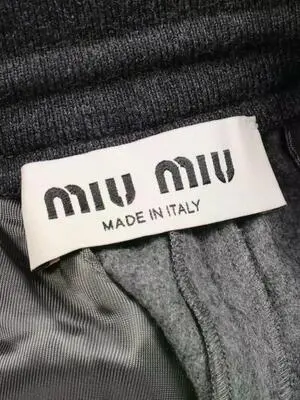 Miu Miu Wool Embroidered Logo Elasticated Waistband Straight-leg Trousers