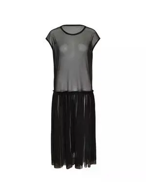 Yohji Yamamoto Gathered Mesh Midi Dress - Black