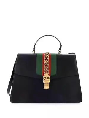 Gucci Sylvie Top Handle Bag Leather Large Satchel - Black