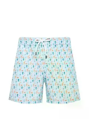 Fedeli Seahorse-print Drawstring Swim Shorts - Blue