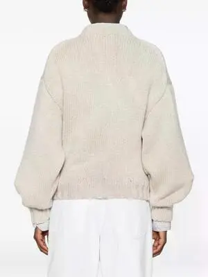 Khaite Ribbed Knit Balloon Sleeve Sweater - Neutrals
