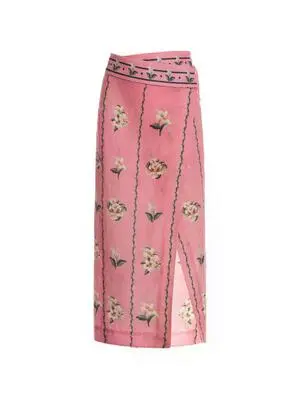 Agua Bendita Floral Print Linen Wrap Midi Skirt - Pink