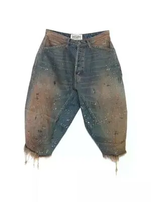 SATOSHI NAKAMOTO Paint-splatter Distressed Bermuda Shorts - Blue