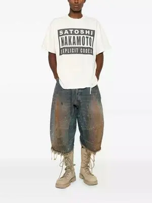 SATOSHI NAKAMOTO Paint-splatter Distressed Bermuda Shorts