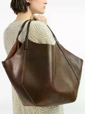 Brunello Cucinelli Reversible Duo Shopper In Lizard-effect Calfskin - Brown