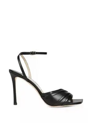 JIMMY CHOO Basil Ruched Leather Sandals - Black