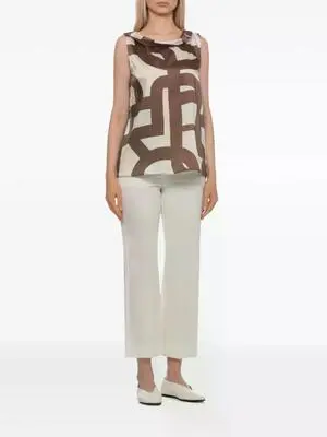 EMME Geometric-print Cowl-neck Sleeveless Blouse - Brown