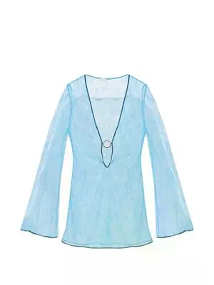 Oseree O~kaftan Lace Long-sleeved Mini Dress - Blue