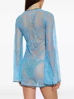 Oseree Kaftan Lace Mini Dress With Flared Sleeves