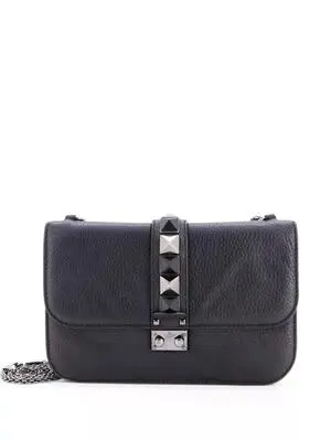Valentino Garavani Glam Lock Leather Medium Shoulder Bag - Black