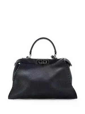 Fendi Selleria Peekaboo Bag Rigid Leather Regular Satchel - Black