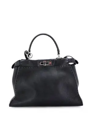 Fendi Fendi Selleria Peekaboo Rigid Leather Satchel Black