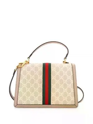 Gucci Ophidia Flap Top Handle Bag Gg Coated Canvas Small Satchel - Neutrals
