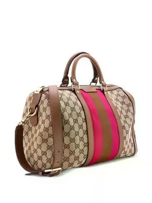 Gucci Vintage Web Boston Bag Gg Canvas Medium Satchel - Brown
