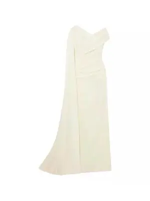 Talbot Runhof Cape-effect Ruched-detail Maxi Dress - Neutrals