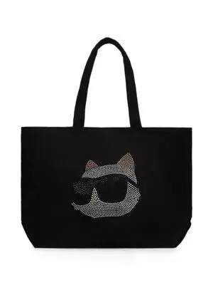 Karl Lagerfeld Ikon Choupette Rhinestone Shopper Bag - Black