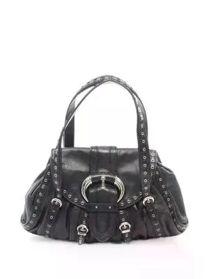 Dior 2010s Eyelet Lizard-embossed Leather Shoulder Bag - Black
