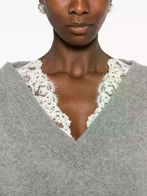 Ermanno Scervino Cashmere Lace Trim Mini Dress