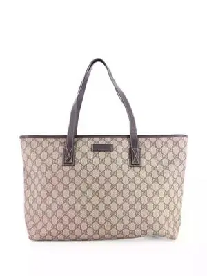 Gucci Plus Gg Coated Canvas With Leather Medium Tote Bag - Brown