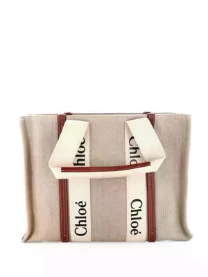 Chloé Woody Canvas With Leather Large Tote Bag - Brown