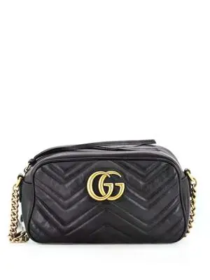 Gucci Gg Marmont Shoulder Bag Matelasse Leather Small Crossbody Bag - Black