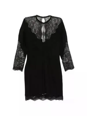 Attico Lace-trimmed Long-sleeve Mini Dress - Black
