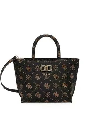 Guess Emelie Monogram-print Logo-plaque Tote Bag - Black
