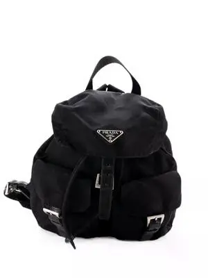 Prada Double Front Pocket Tessuto Small Backpack - Black