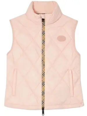 Burberry Quilted Puffer Vest With Checked Trim