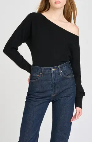 WAYF Annelisa Boatneck Sweater - Black