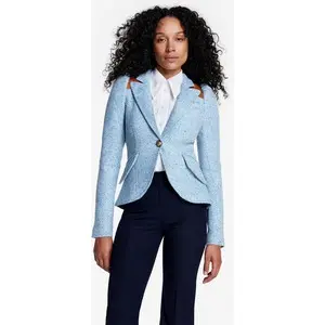 Smythe Rifle-patch Pouf Sleeve One Button Blazer - Blue Herringbone