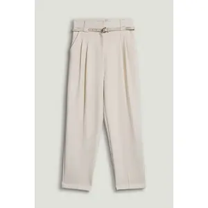 NOCTURNE Belted Pleat Front Tapered Trousers - Ivory