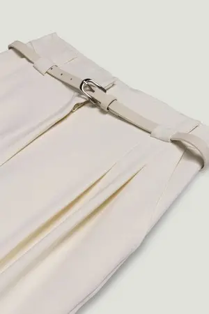 NOCTURNE Belted Pleat Front Tapered Trousers - Ivory