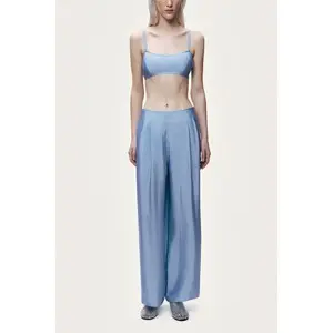 NOCTURNE Wide Leg Pleat Front Trousers - Blue