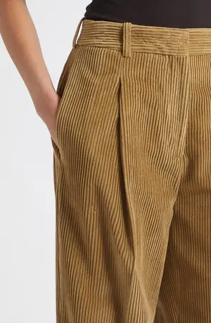 RÓHE Pleated Corduroy Trousers - Beige