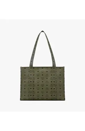 Mcm Large Visetos Monogram Tote Bag - Khaki Moss