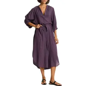 SEA LEVEL Salt Boho Semisheer Cotton Cover-up Shirtdress - Blackberry