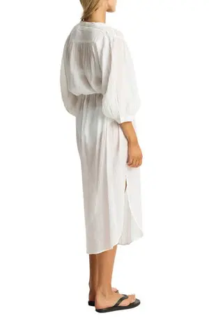 SEA LEVEL Salt Boho Semisheer Cotton Cover-up Shirtdress - White
