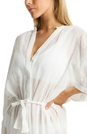 SEA LEVEL Salt Boho Semisheer Cotton Cover-up Shirtdress - White