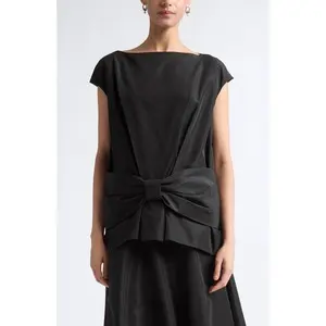Simone Rocha Boxy Satin Top With Oversized Bow Detail - Black