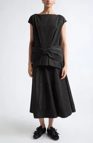 Simone Rocha Boxy Satin Top With Oversized Bow Detail - Black