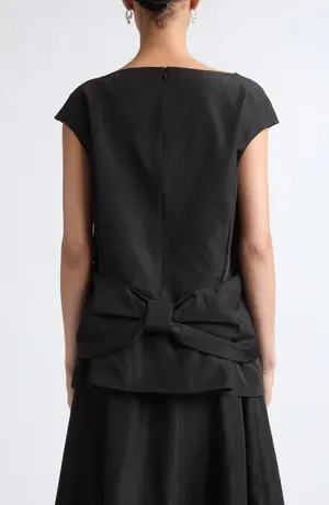 Simone Rocha Boxy Satin Top With Oversized Bow Detail - Black