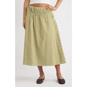 DAMSON MADDER Caspia Striped Volume Midi Skirt - Basil