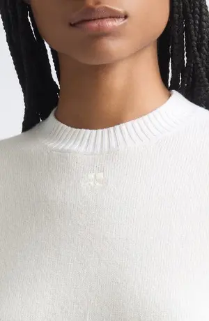 COURREGES Fitted Merino Lambswool Sweater With Embroidered Logo