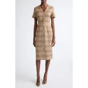 St. John Artisanal Weave Tweed Midi Dress - Copper Multi